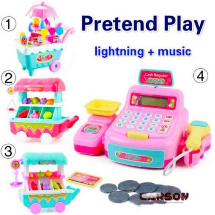 Pretend Play Trolley Shop set Ice-cream Fruit vegetables Cashier ...