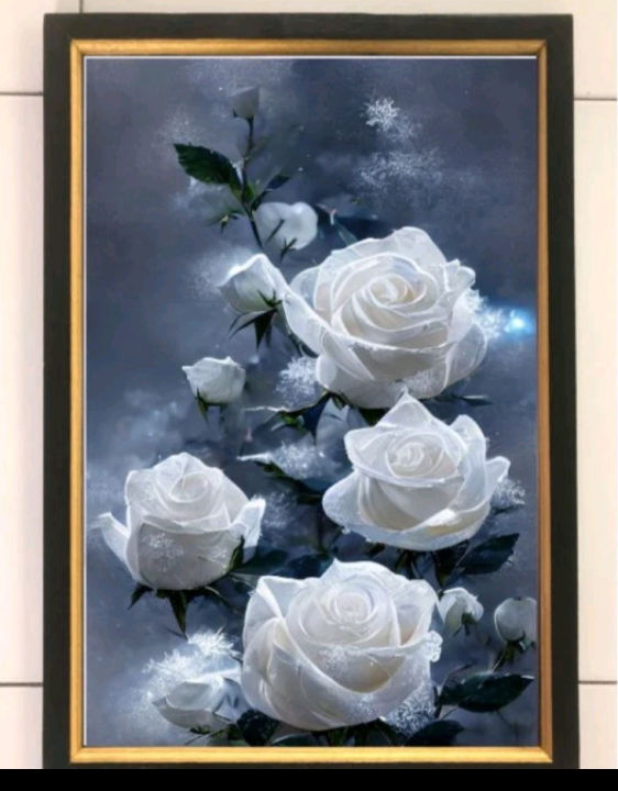 hiasan dinding bunga mawar putih plus bingkai | Lazada Indonesia