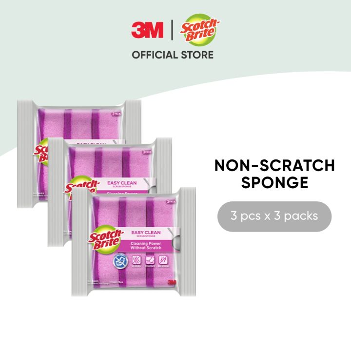 3M™ Scotch-Brite® Easy Clean Scrub Sponge, Non-scratch, 3 pcs/pack, For ...