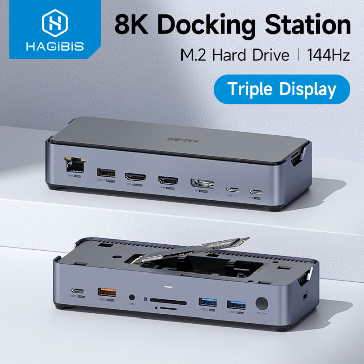 Hagibis USB C Docking Station Type C to 8K DP HDMI-Compatible Triple ...