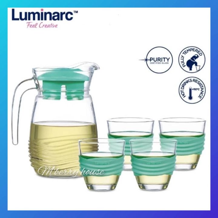 Luminarc Coastline 1L Jug Set 1 Jug + 4 cups Set (Green) | Lazada