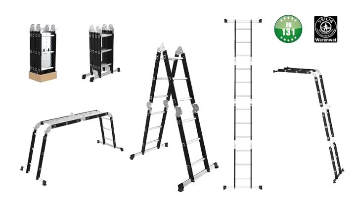16 Step 4.7M Black Metal Multipurpose Ladder Folding ladder Tangga ...