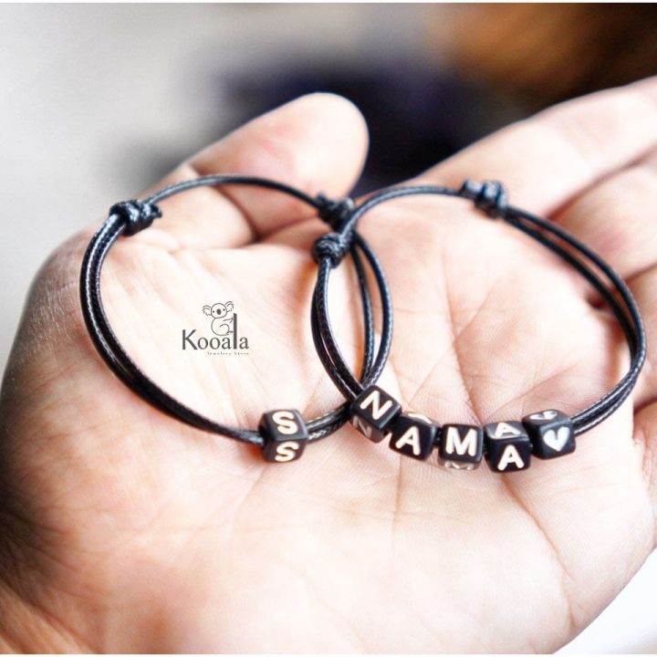 Gelang Huruf Inisial Tali Korea Hitam Simple Bisa Costum Nama | Lazada ...