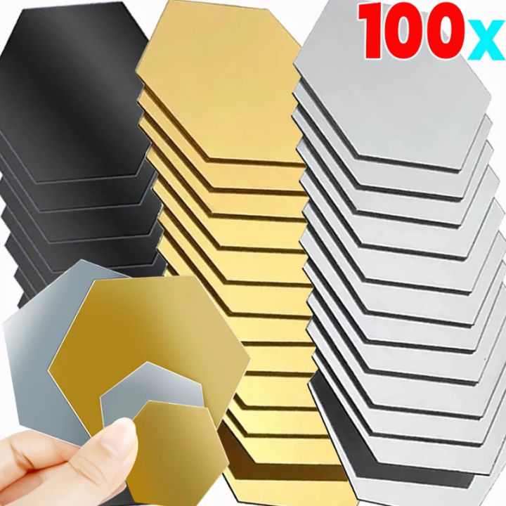 1/100 cái Miếng dán gương dính tường hình lục giác 3D tự dính đề can ...
