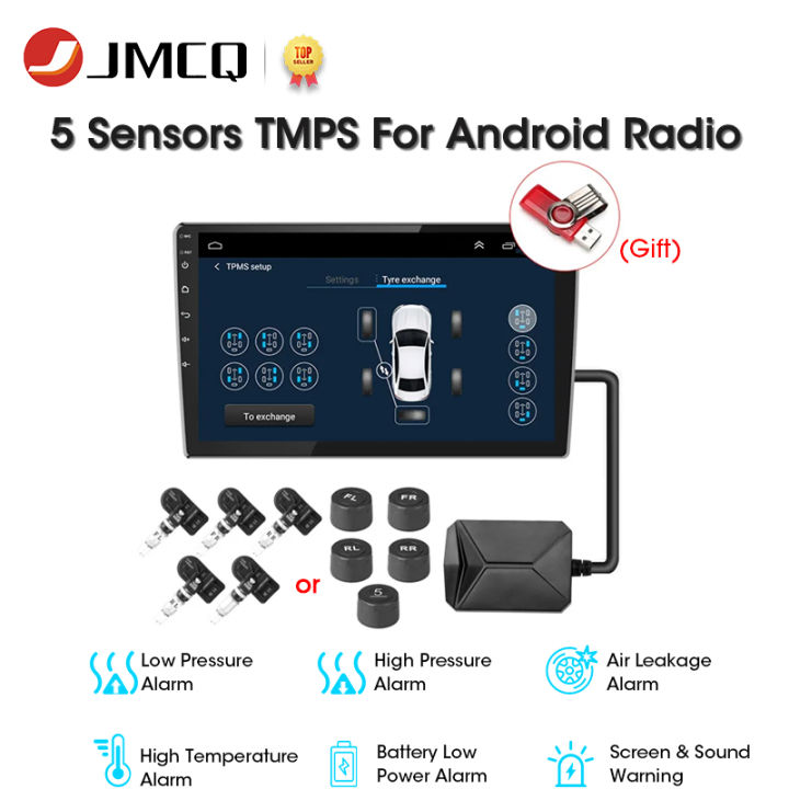 5 Sensors USB Android TPMS Car Tire Pressure Alarm Monitor System For vehicle Android Player ...