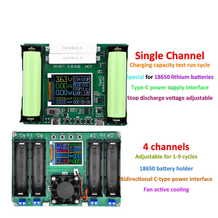 18650 Lithium Battery Capacity Tester Module MAh MWh Digital Four ...