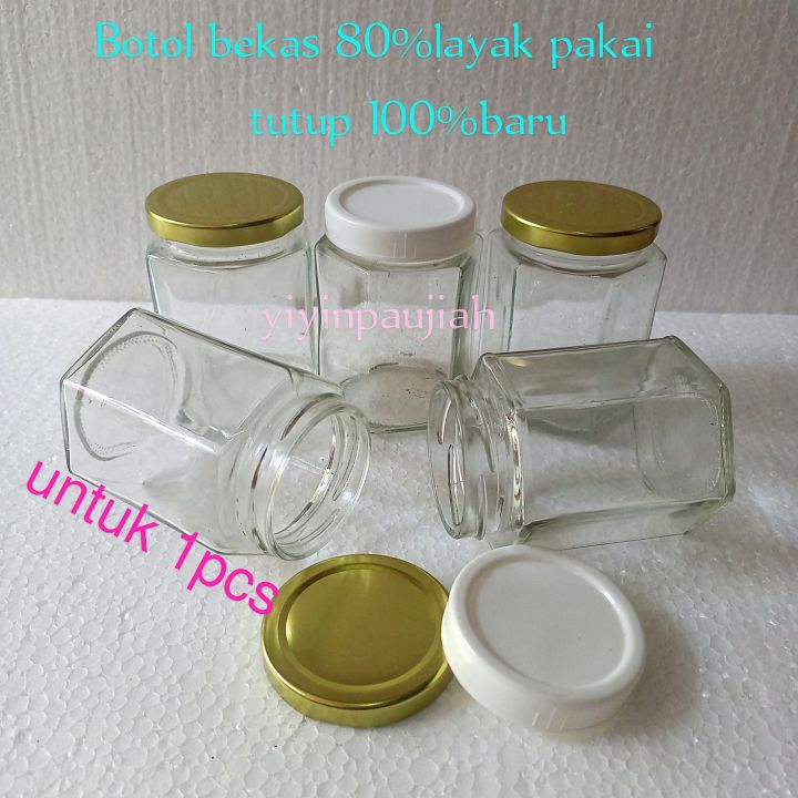 Botol Hexagonal/1pcs plus tutup botol madu botol kaca toples jar wadah ...