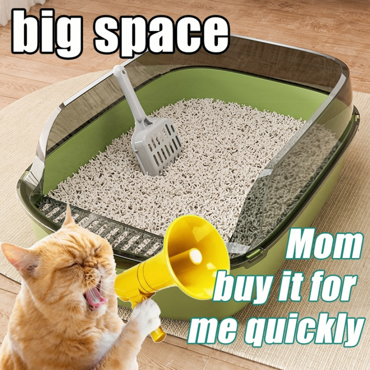 XXL Cat Litter Box with Scoop Cat Poop Sand Box Semi-enclosed Toilet ...