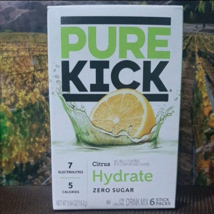 Pure Kick Hydrate Zero Sugar Drink Mix Natural Citrus Flavor 6 Sticks ...