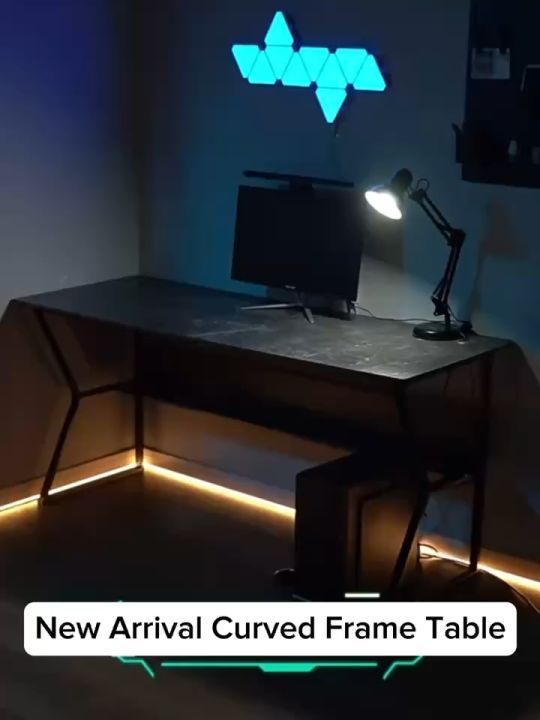 Curved Frame Steel Wood Computer Table, E-sport Design Study Desk, Home ...