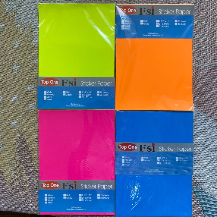 10 Sheets FSI Fluorescent Sticker Paper Neon Sticker 21 x 29cm Yellow ...