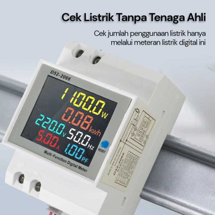 KWH Meter Digital Din Rail 1 Phase 220V Meteran Listrik Rumah Bisa Di Reset Alat Ukur Volt ...