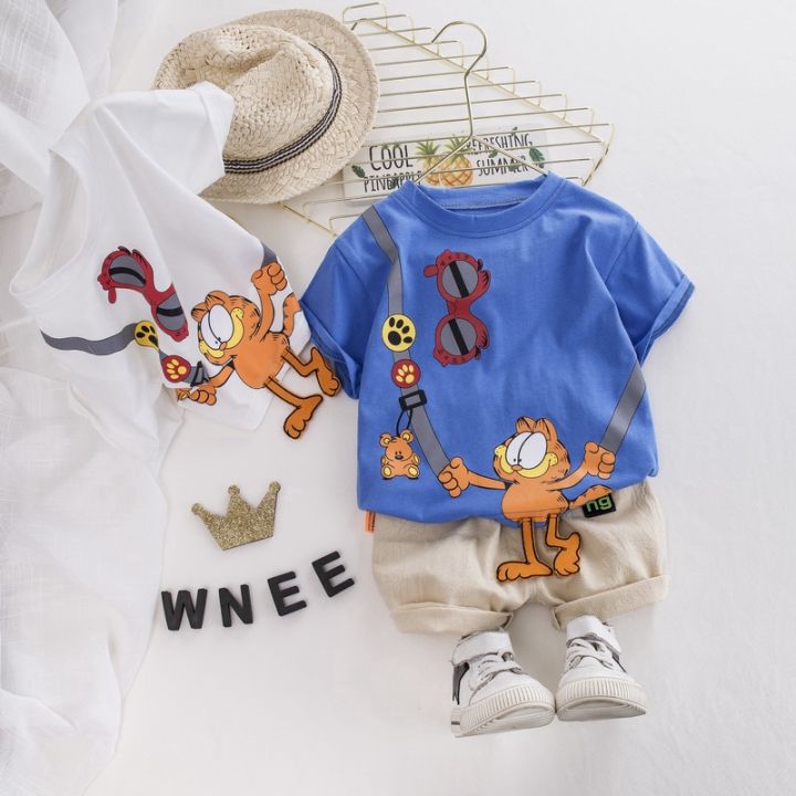 [Children's suit] New boys' cartoon short-sleeved suit cotton thin ...