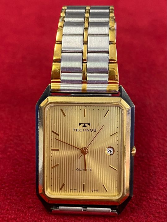 TECHNOS Quartz ตัวเรือนทองชุบ นาฬิกาผู้ชาย มือสองของแท้ | Lazada.co.th