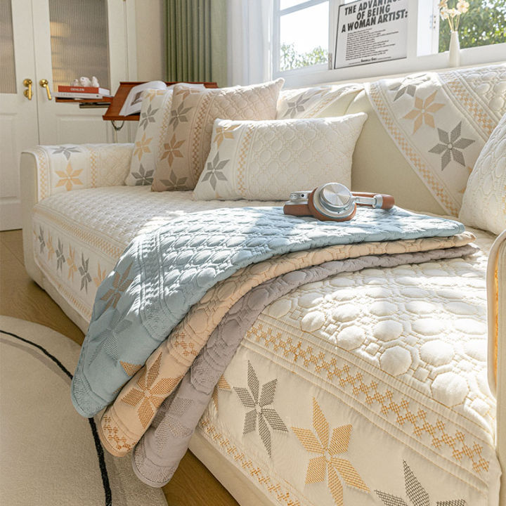 Embroidery Sofa Cover 1 2 3 4 Seater Non-slip Sofa Cushion Mat Four ...