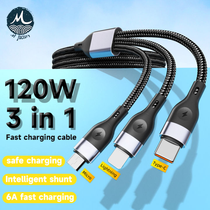 Original 3 in 1 100W Charging Cable 6A Super Fast Charger Cord Micro ...