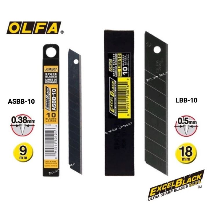OLFA ใบมีดคัตเตอร์ 45° สีดำ ASBB-10 (9 มม.) และ รุ่น LBB-10 (18 มม.) กันสนิมและคมมาก หลอด ...