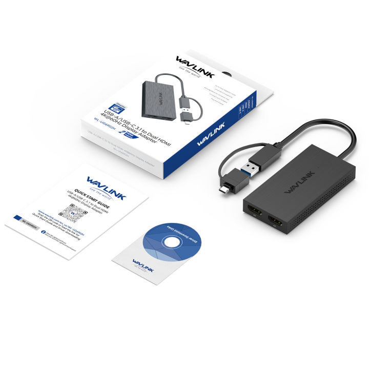 WAVLINK USB 3.1/USB C to Dual HDMI Adapter, DisplayLink Dual 4K/60Hz ...