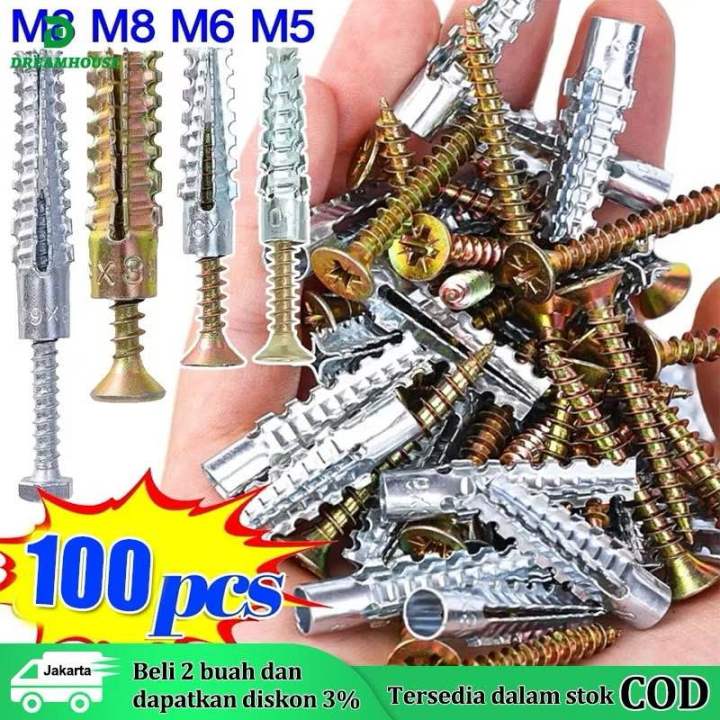 100set Angkur Baut Tembok Sekrup M6 Expansion Anchor Wall Anchor Tembok ...
