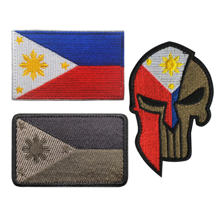Philippines Flag Patch Skull Embroidery Patch Tactical Appliques Emblem Embroidered Badges Flags ...