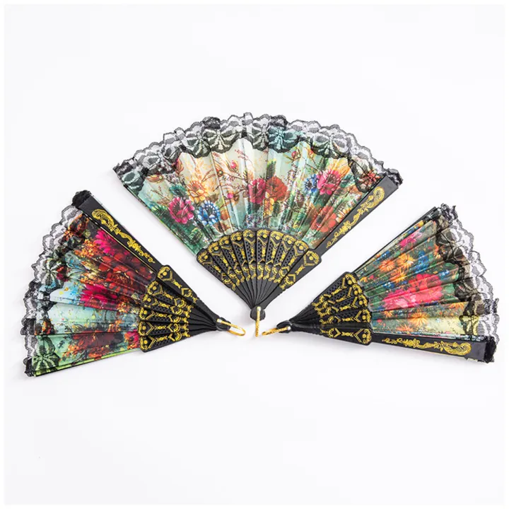 Amoki Lace Silk Folding Fan Dance Fan Portable Folding Gifts Fans ...