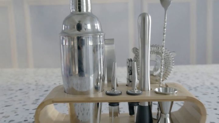 Ready stock - Cocktail Bamboo Stand Set Stainless Steel Shaker Mixer ...