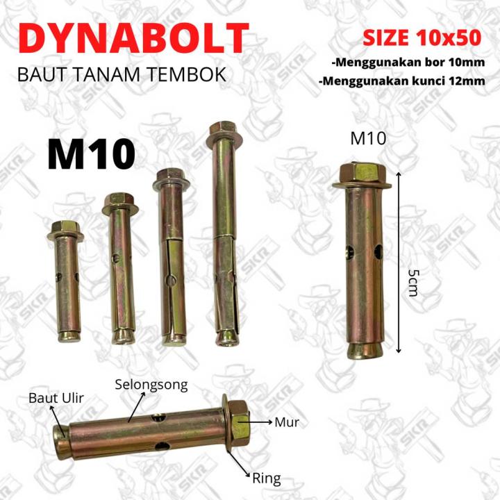 DYNABOLT M10 Baut 10x50 / 10x65 / 10x77 /10x9 Dinabolt Ramset Kunci 12 | Lazada Indonesia