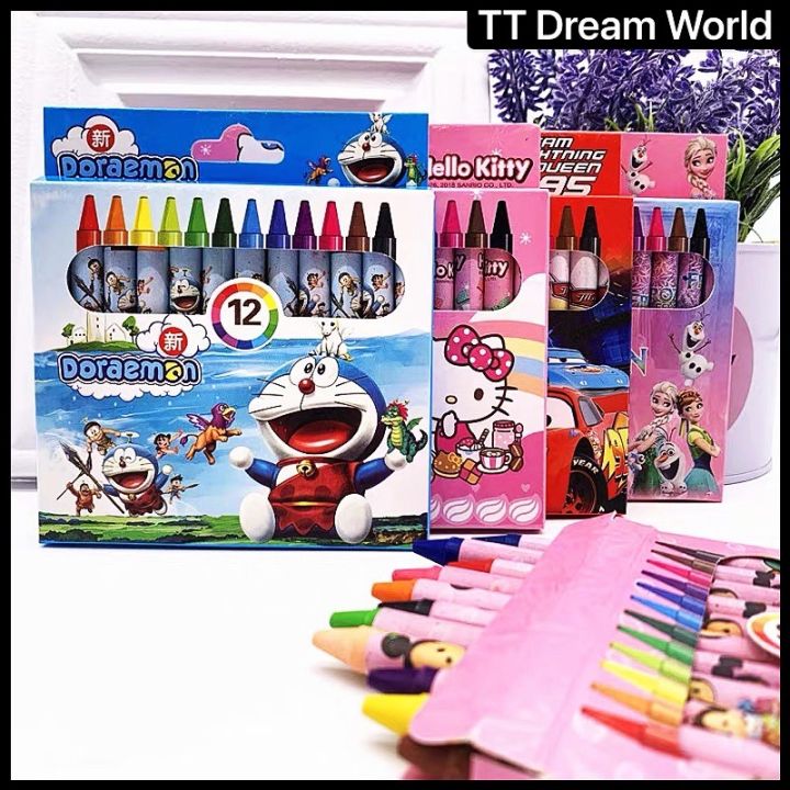 Children’s Cartoon Colour Crayon Set (12Colours) Kids Crayon Pen Krayon ...