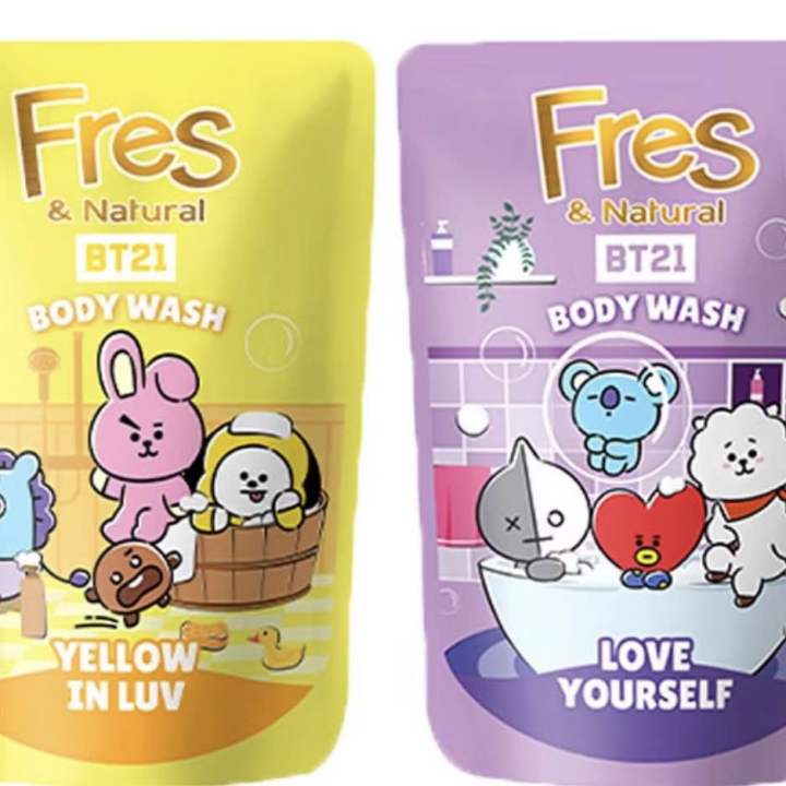 FRES & NATURAL BT21 Body Wash 400mL Pouch sabun mandi fres bt21 yellow ...