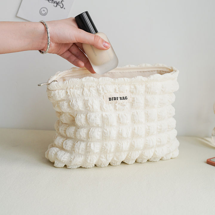 Djdf กระเป๋าใส่เครื่องสำอางของผู้หญิงสีเบจนุ่มกระเป๋าใส่เครื่องสำอางซิป ...