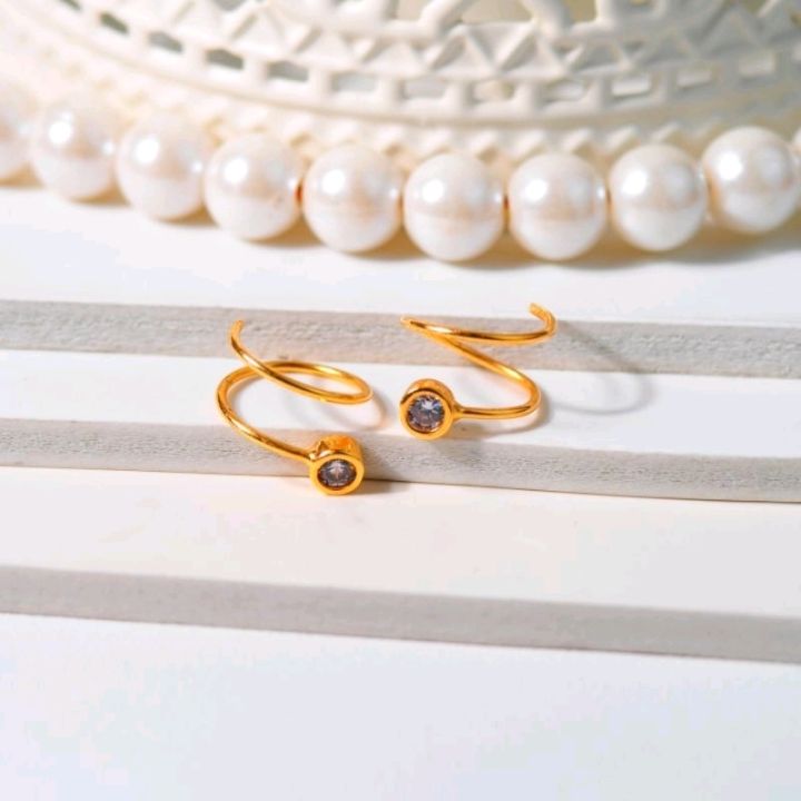 Giwang Emas Spiral Solitaire Mata Tanam - Toko Emas Gadjah | Lazada ...