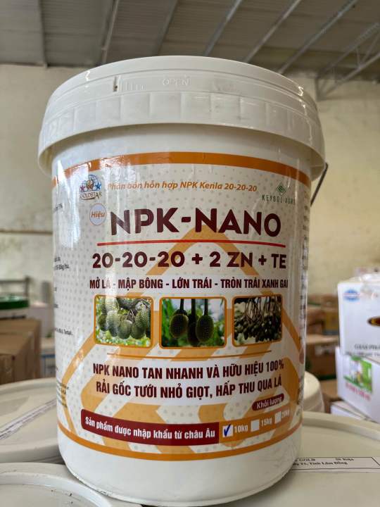 Phân bón NPK 20-20-20 + 2ZN + TE ( xô 10kg) giúp mở lá, mập bông, lớn trái, tròn trái xanh gai ...