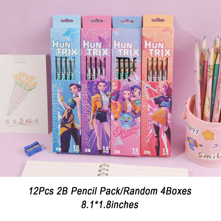 12Pcs Kpop Demon Hunters Huntrix 2B Pencils Wood Graphite Sketch Pencils Set Smooth Writing for ...