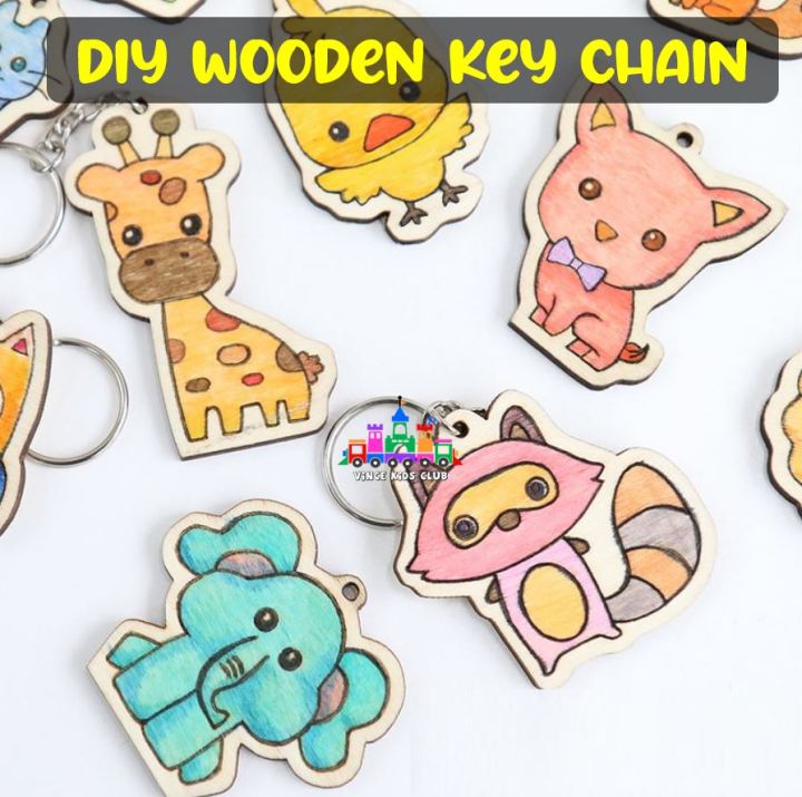 Keychain Kayu DIY Tema Haiwan Come DIY wooden keychain cute animal ...