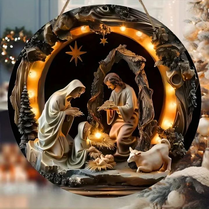 Virgin Mary Nativity Scene Metal Tin Sign with 2D Relief Effect of ...