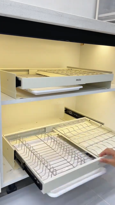 SimpleJoy Adjustable Pullout Cabinet Organizer Dish Rack Metal Basket ...