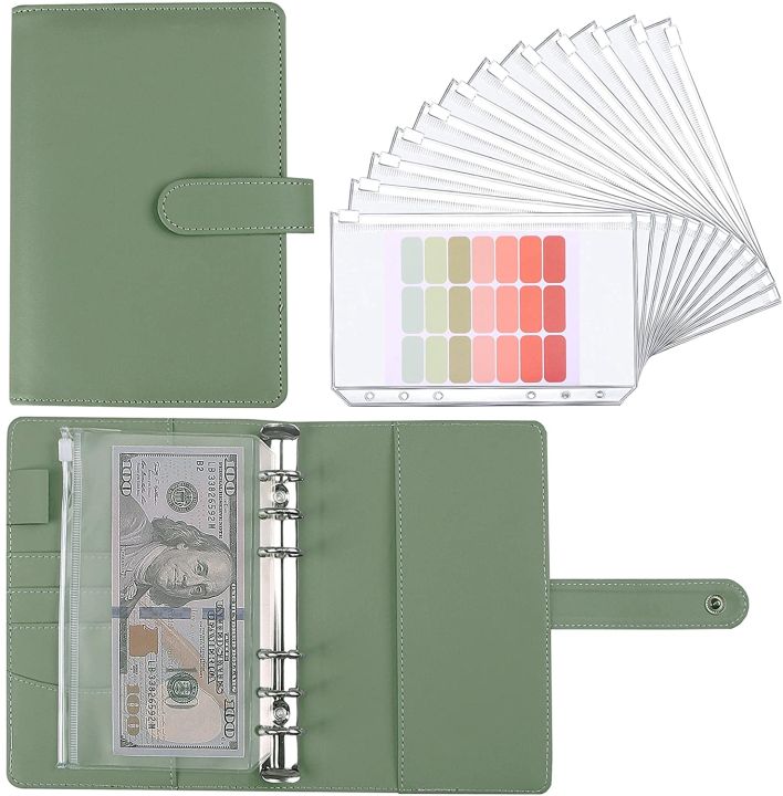 A6 Budget Binder Planner 12ชิ้นงบซอง PU สมุดบันทึกปกหนัง Binder 12 PCS ...