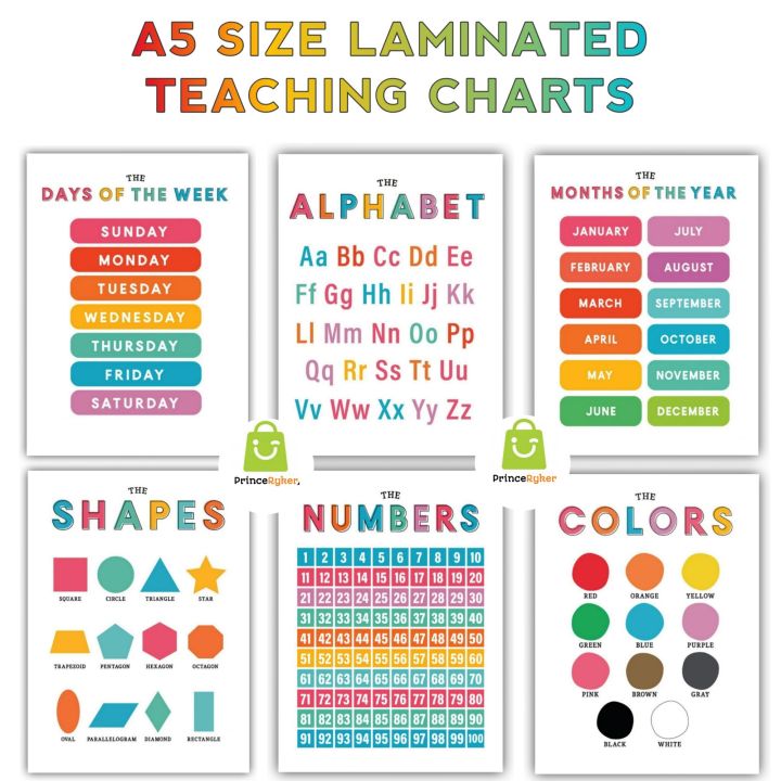 (20 PCS) A5 SIZE BUNDLE POSTER CHARTS, Laminated Educational Wall Chart ...