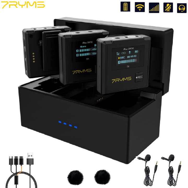 7RYMS iRay DW30 2.4G Dual-channel 16GB On-board Recording Wireless Microphone with AI Denoise ...
