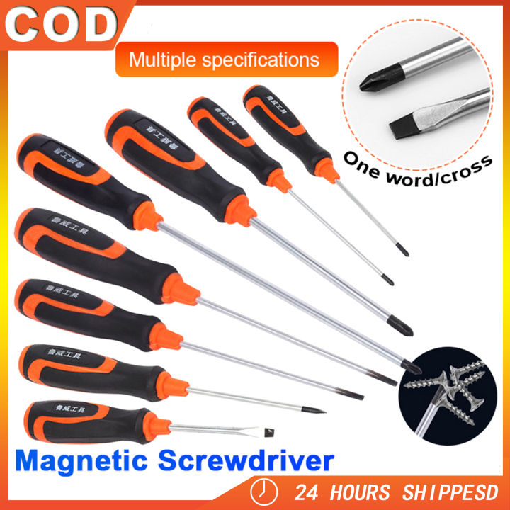 1pcs Screw Driver Flat (-) and Phillips (+) Magnetic Screw Driver Rubber Handle Screwdriver Set ...