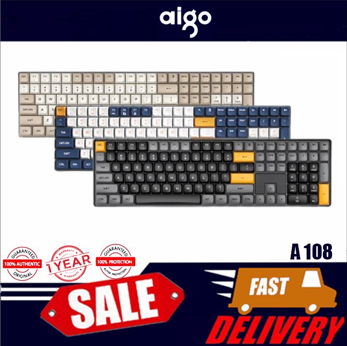 Aigo สวิตช์ A108แป้นพิมพ์เชิงกลสำหรับเล่นเกมแบบมีสายชนิด USB ไร้สาย2.4G ...