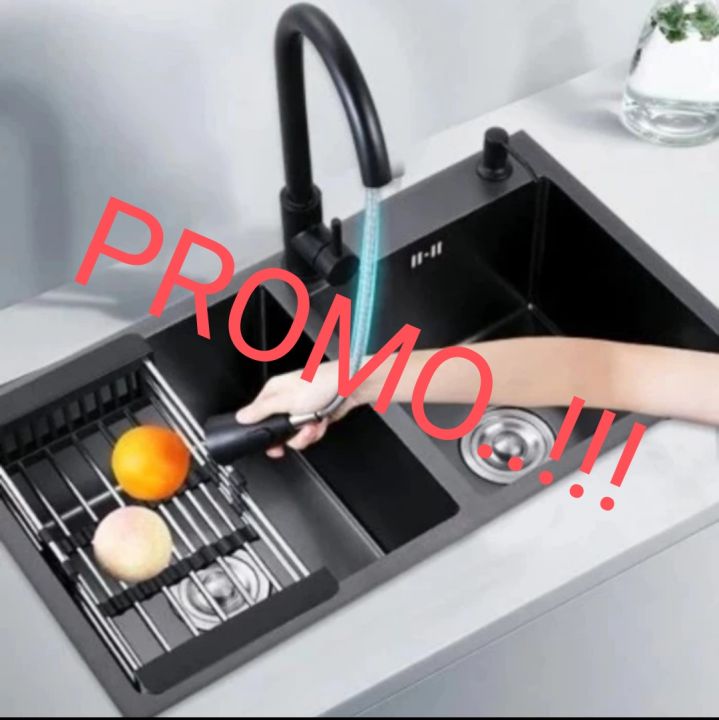 Kitchen sink hitam 8245 paket kran tarik / Bak cuci piring black 2 ...