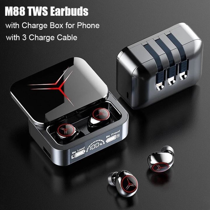 M88 TWS Wireless Bluetooth Headset with 3 Cable Charge Box LED Display ...