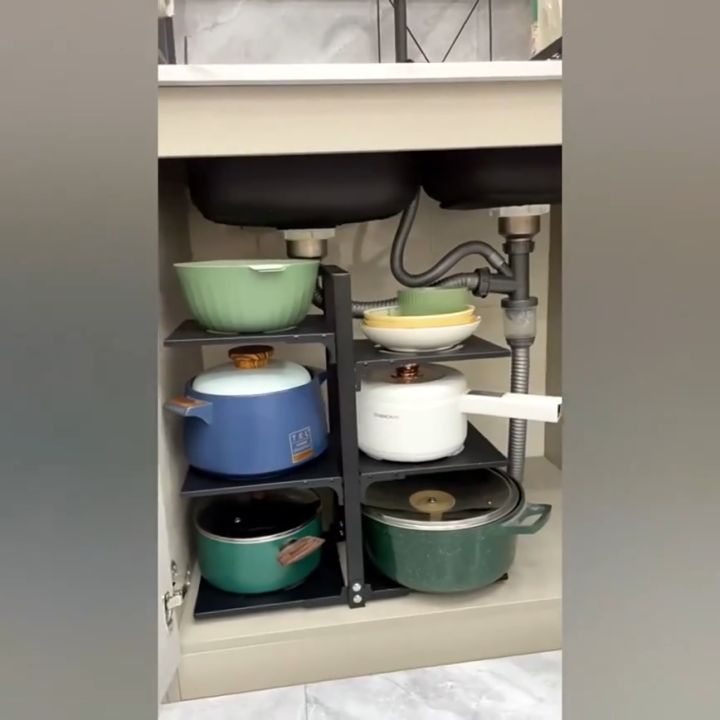 4/3/2 Tiers Rack Pot Rack Pan Rack Adjustable Under Sink counter top ...