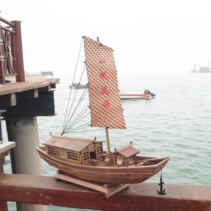 Retro Solid Wood Boat Model Smooth Sailing Sailboat Fishing Boat Black ...