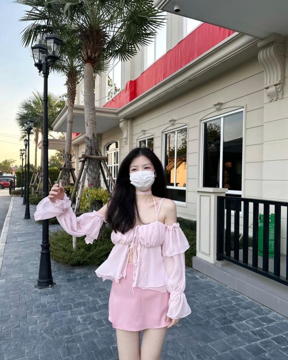 Adele - Pink🌷🌸💕👛🦩 (เซ็ตเสื้อชีฟองกับกระโปรงกางเกงค่ะ) AD-PINK | Lazada ...