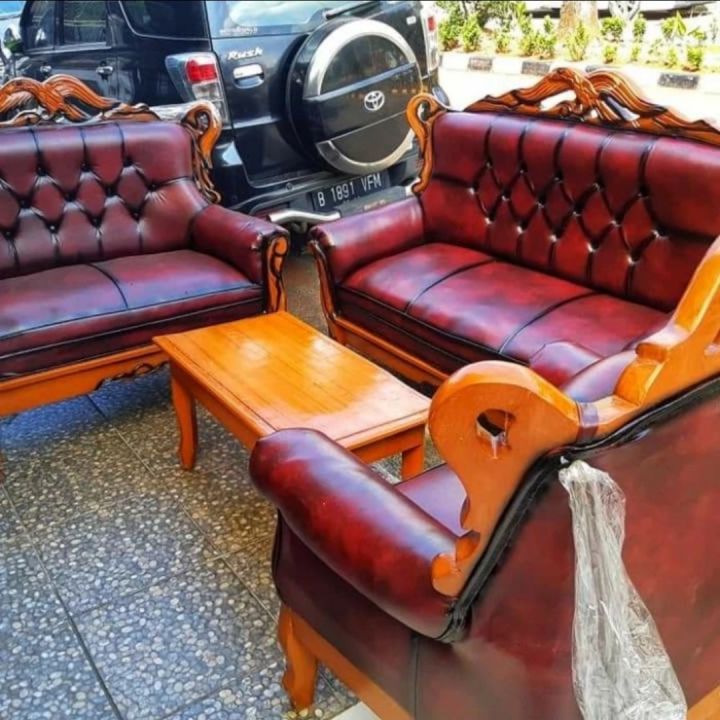 Sofa Minimalis warna Maroon Kursi Kayu Ruang Tamu Murah Bonus Meja ...