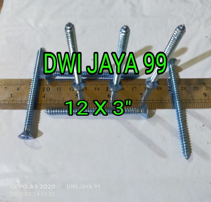 100 pcs Skrup tapping fh 12x3" Taping jf 7,5 cm untuk kayu triplek ...