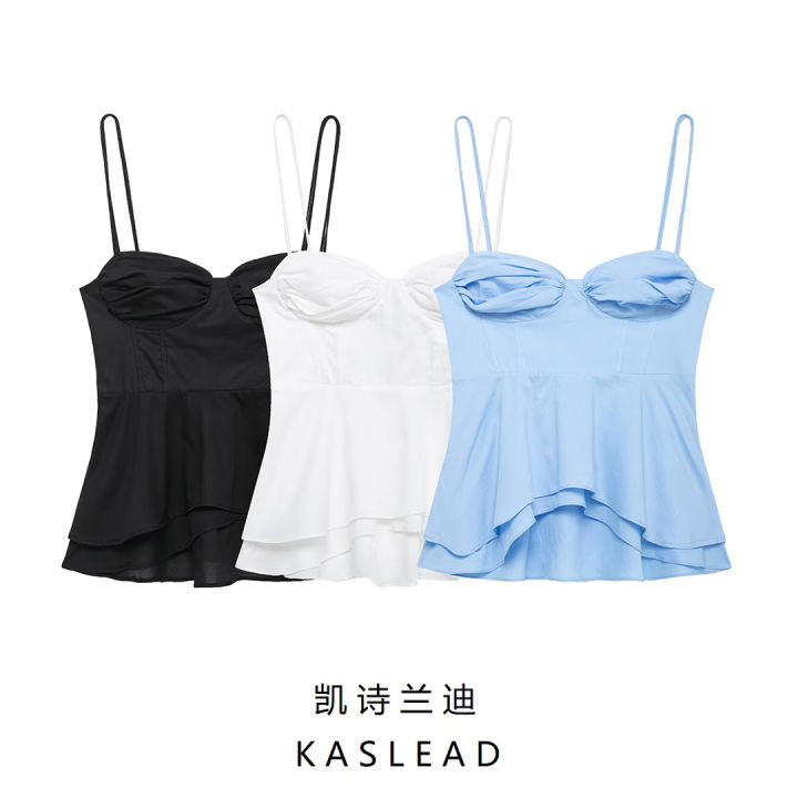 เสื้อครอปเกาะอกทรงสลิมฟิตสำหรับผู้หญิง KASLEAD แฟชั่นใหม่ แขนกุด คอวี ...