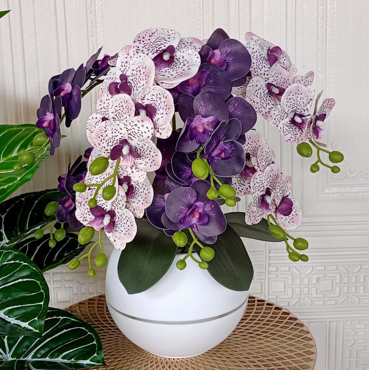 bunga anggrek latex 8 juntai pot bola//bunga anggrek latex artificial ...